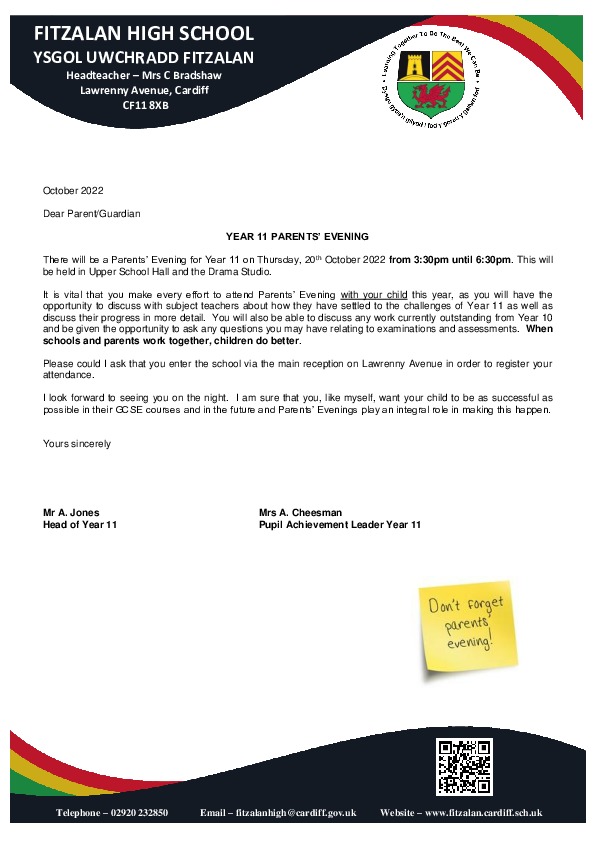 Year 11 Parent's Evening - Announcements - Fitzalan High School